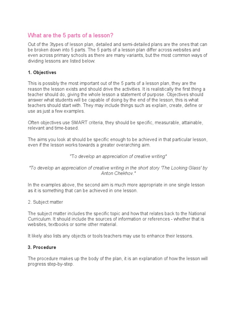 What Are The 5 Parts of A Lesson?: 1. Objectives | PDF | Lesson Plan ...