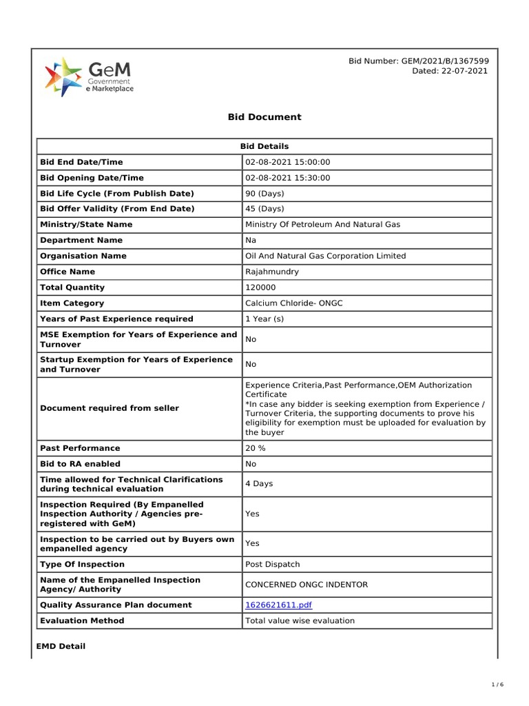 GeM Bidding 2511500 | PDF | Procurement | Specification (Technical Standard)