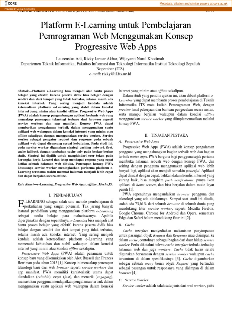 Platform E-Learning Untuk Pembelajaran Pemrograman Web Menggunakan Konsep Progressive Web Apps ...