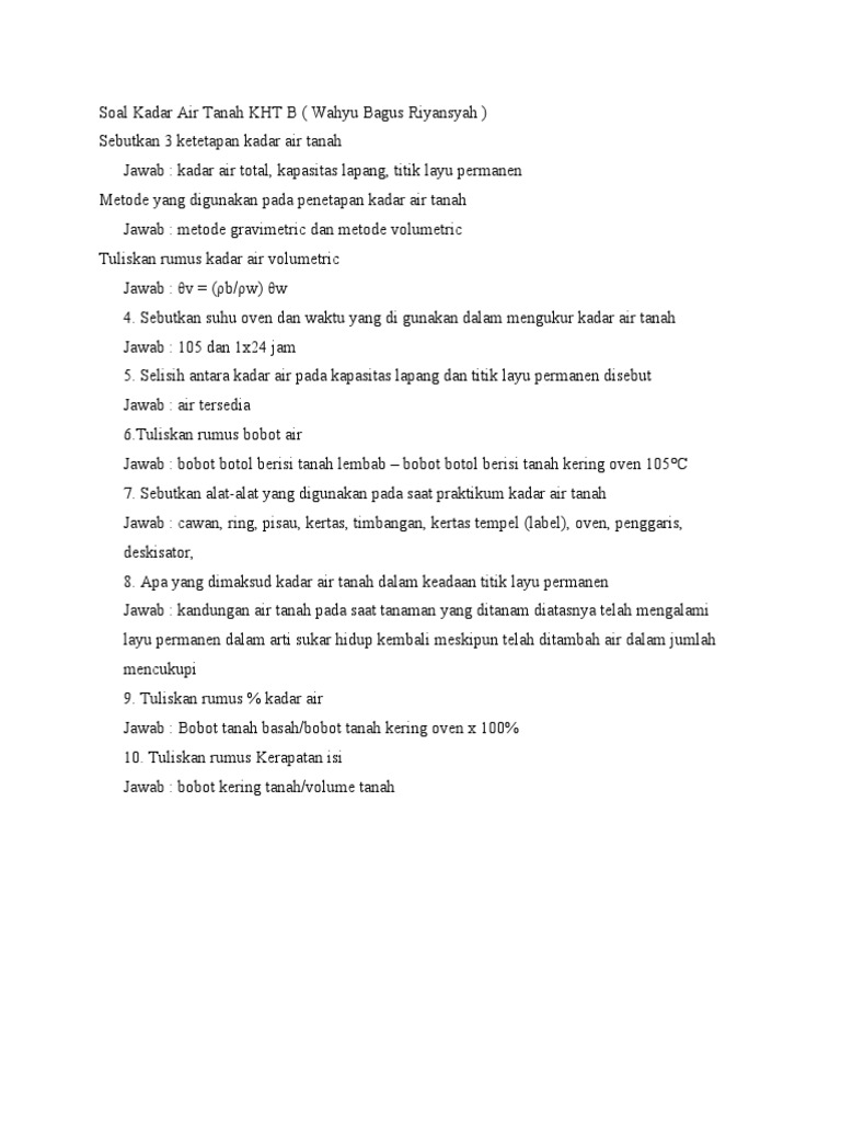 Soal Kadar Air Tanah KHT B | PDF | Griya & Taman | Teknologi & Rekayasa