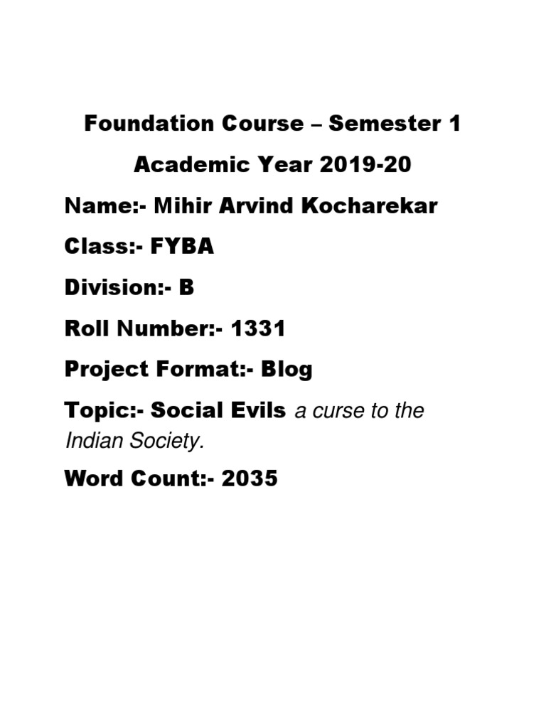 Analyzing Social Evils: A Student Research Project on the Major Social ...