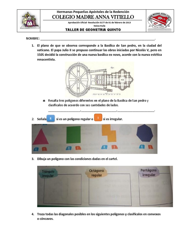 Taller de Poligonos QUINTO - 091f01d9 | PDF | Geometría del plano euclidiano | Politopos