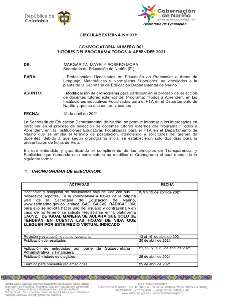 Circular Externa 019 - Hoja de Vida | PDF | Red mundial | Internet y web