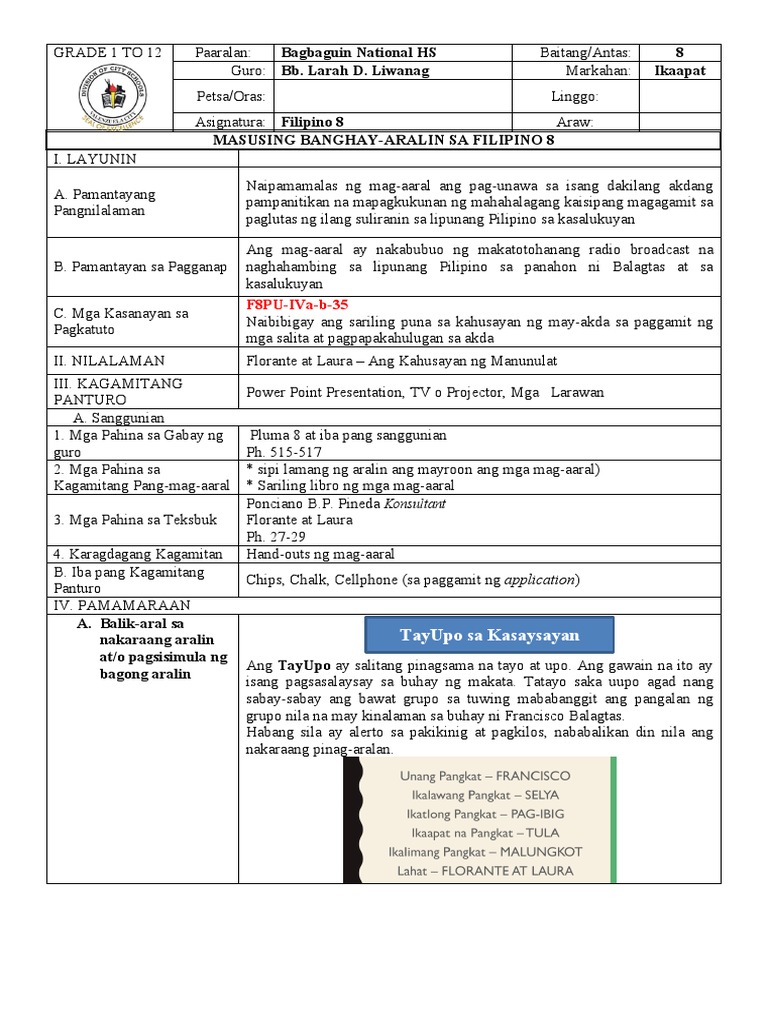 Florante at Laura - Ikalimang Araw - F8PU IVa B 35 | PDF