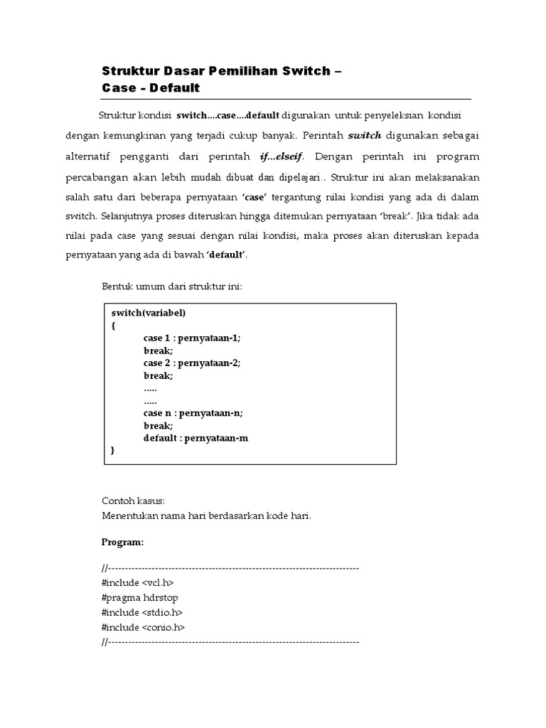 Struktur Pemilihan Switch Case Default Pdf Komputer