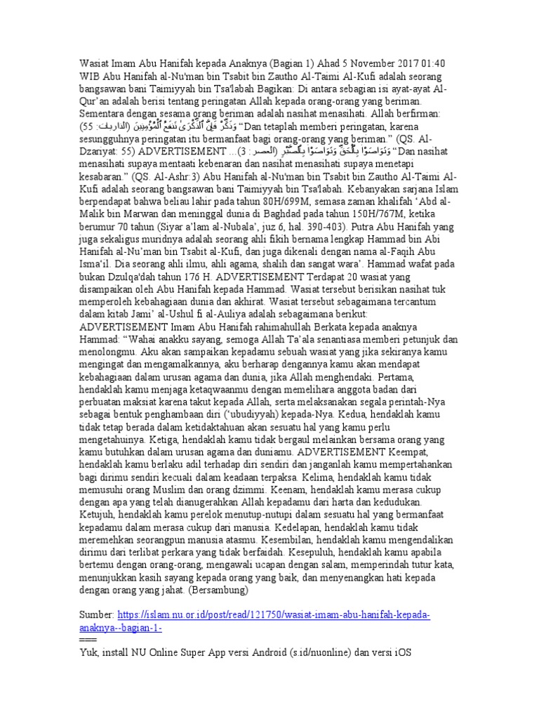 WASIAT SEORANG BAPAK KEPADA ANAKNYA | PDF