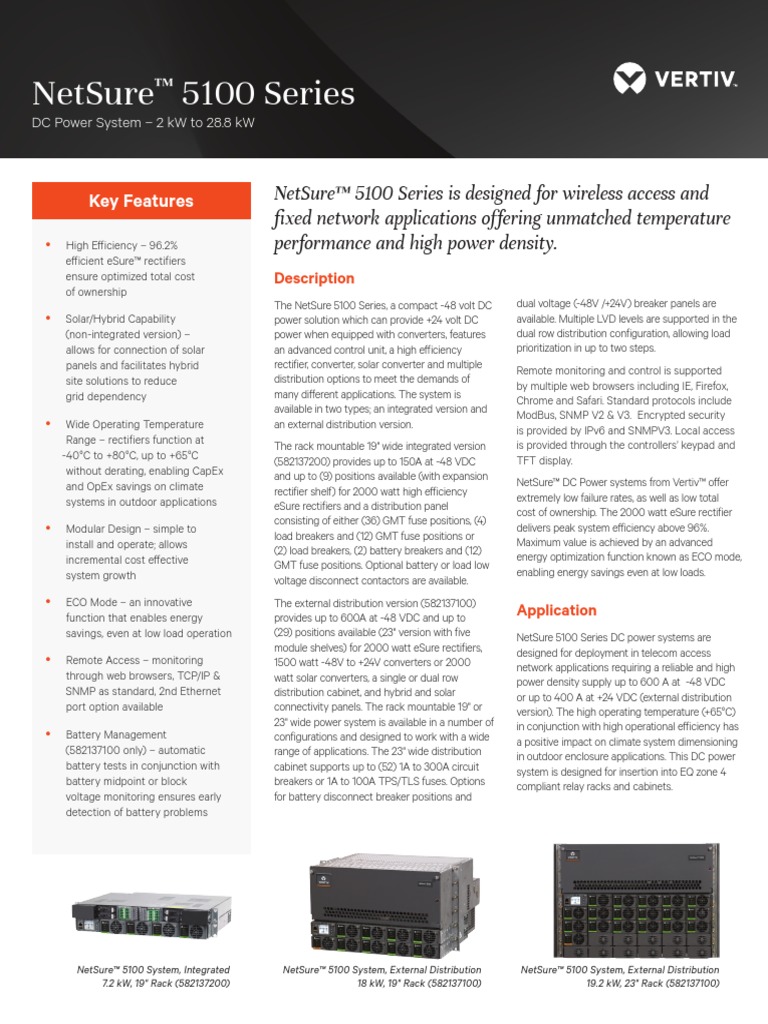 Netsure 5100 Series: Key Features | PDF | Rectifier | Fuse (Electrical)