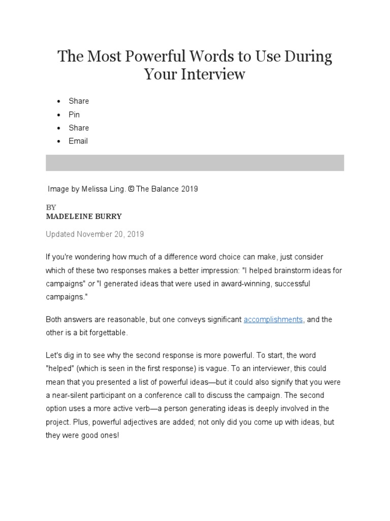 The Most Powerful Words To Use During Your Interview | PDF | Jargon ...