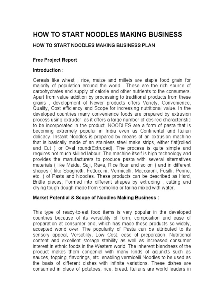How To Start Noodles Making Business Plan Free Project Report | PDF ...