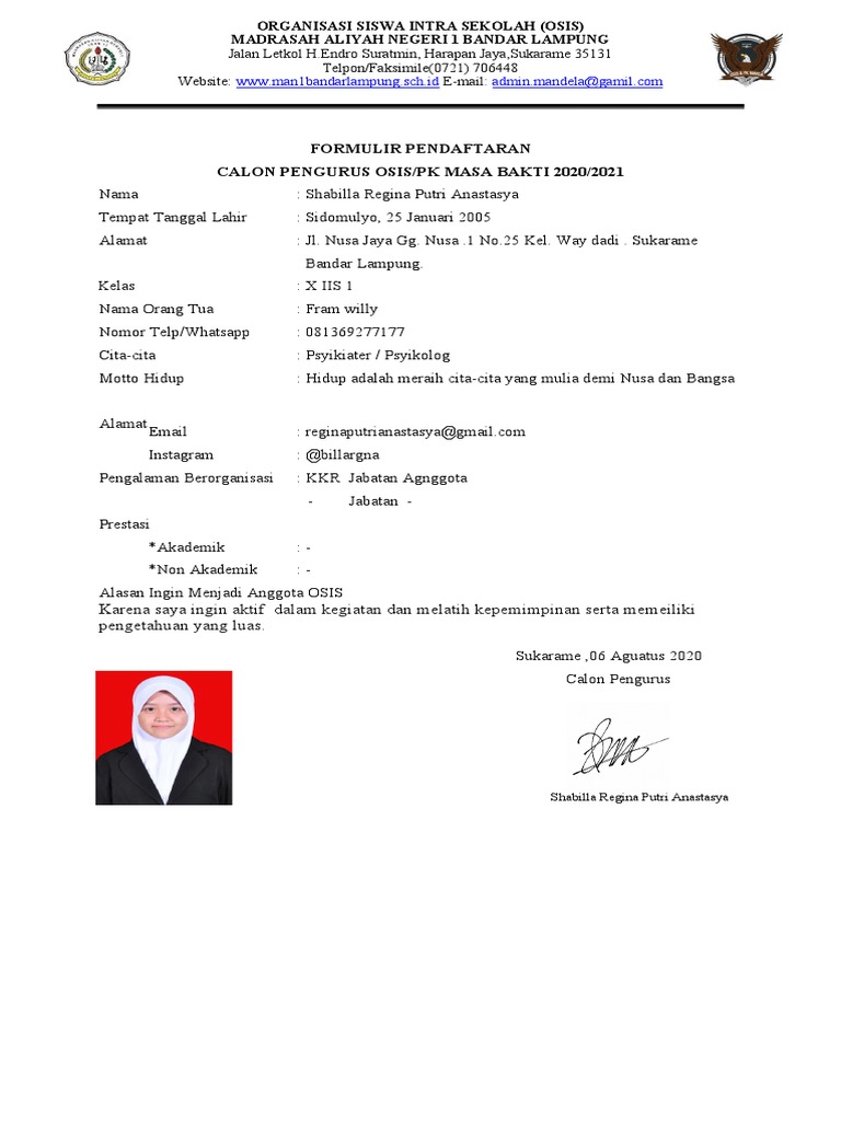 Pendaftaran Calon Pengurus OSIS | PDF