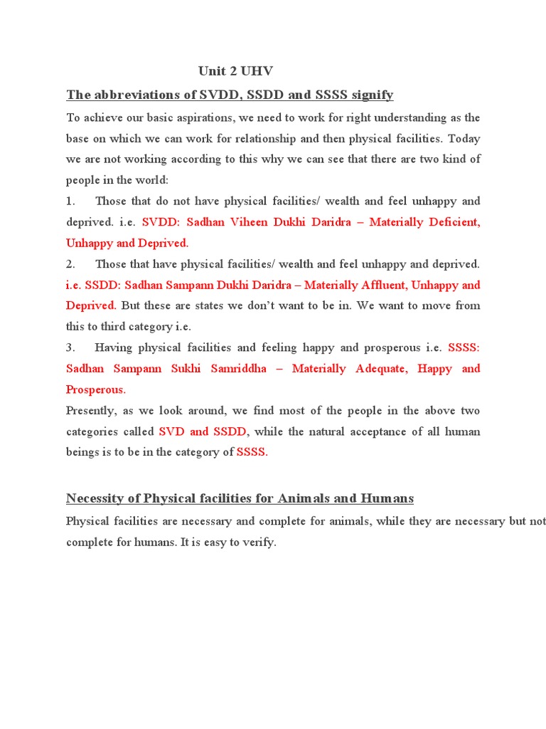 Unit 2 UHV The Abbreviations of SVDD, SSDD and SSSS Signify | PDF ...