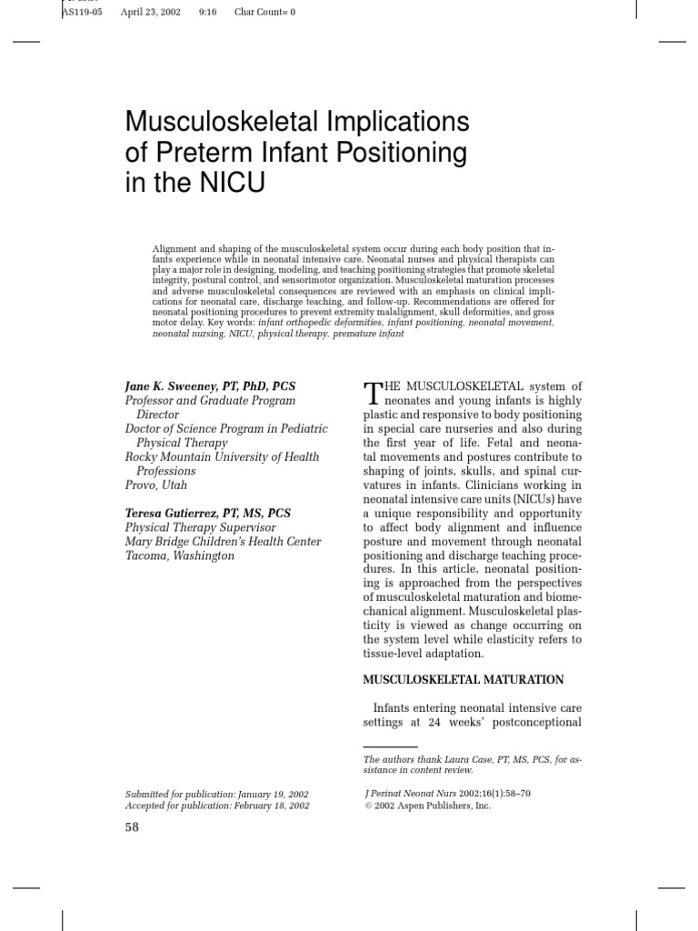 Musculoskeletal Implications of Preterm Infant Positioning in The NICU ...