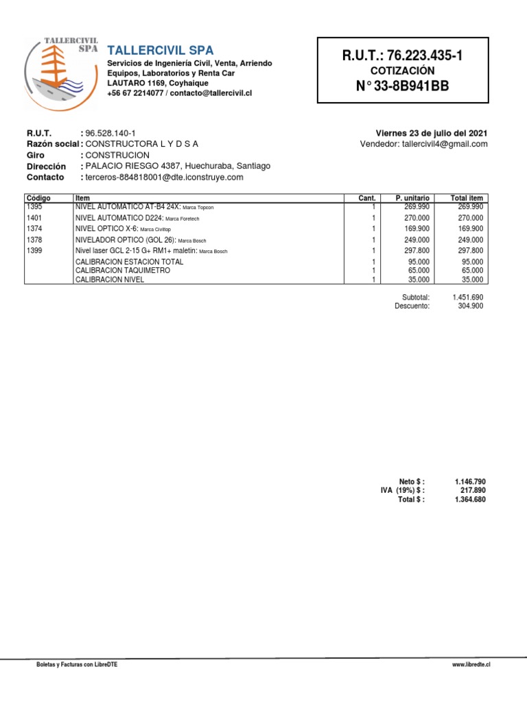 LibreDTE 76223435 33-8B941BB | PDF