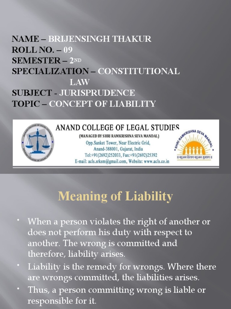 JURISPRUDENCE (Concept of Liability) | PDF | Legal Liability | Crimes