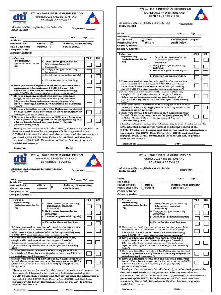 Health Checklist | PDF | Metro Manila | Diseases And Disorders
