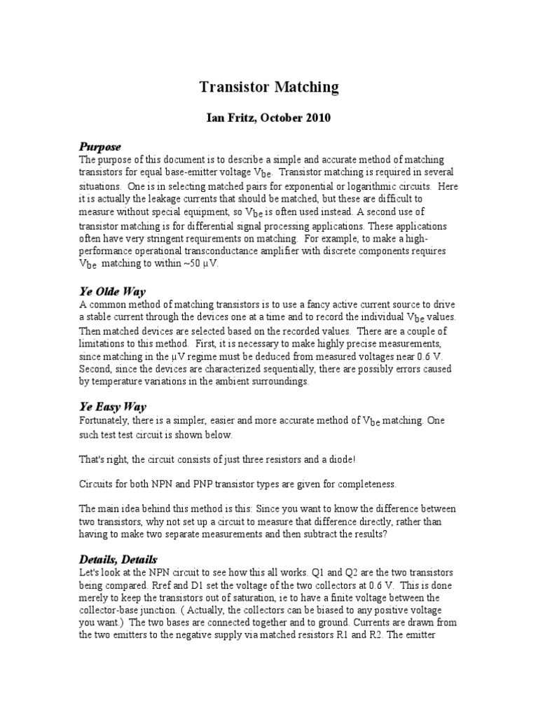 Transistor Matching Techniques Explained | PDF | Transistor ...