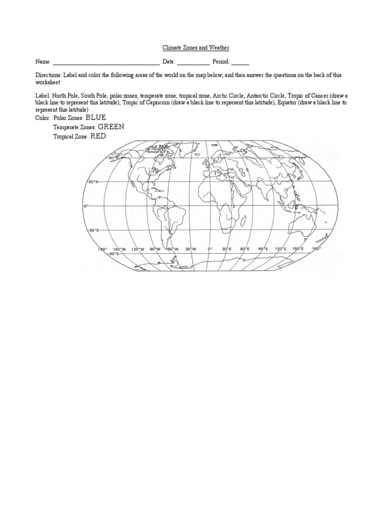 World Climate Regions Worksheet