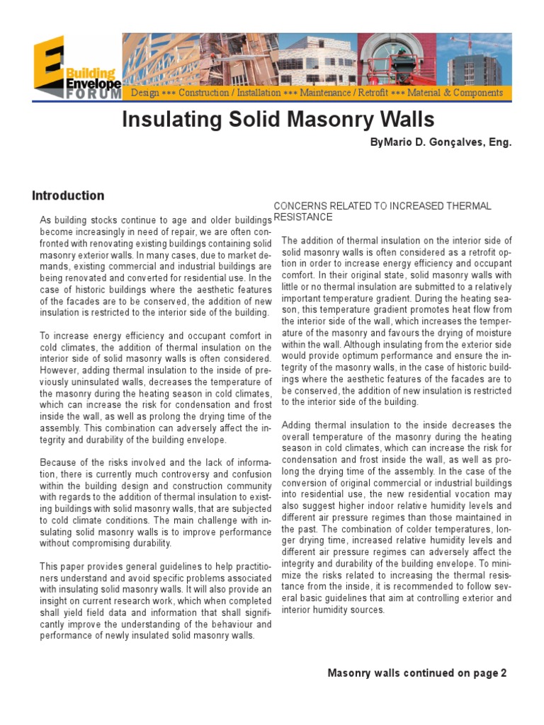 Insulating Solid Masonry Walls - BEF - 000 | PDF | Building Insulation | Wall