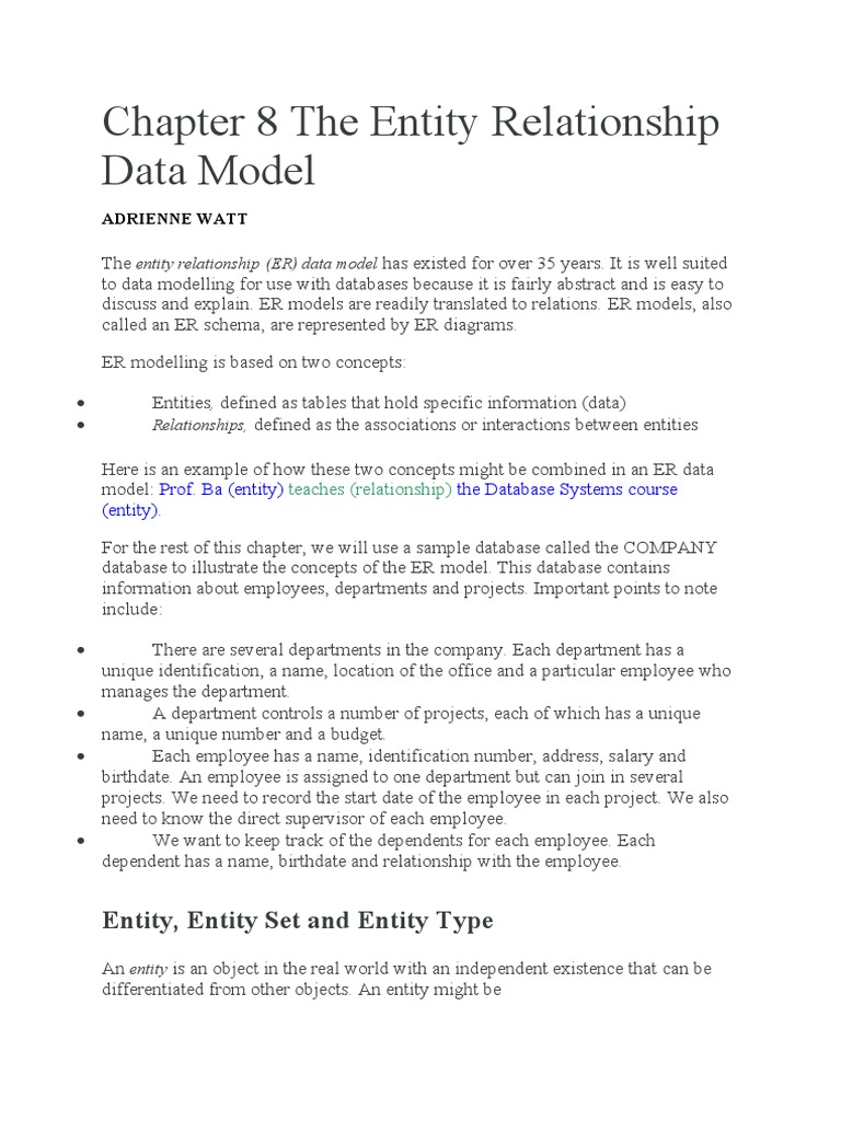Chapter 8 The Entity Relationship Data Model | PDF | Data Model | Databases