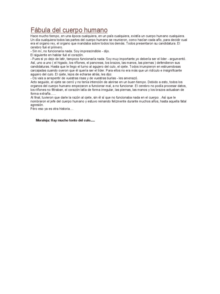 Fábula Del Cuerpo Humano | Descargar gratis PDF | Sangre | Músculo