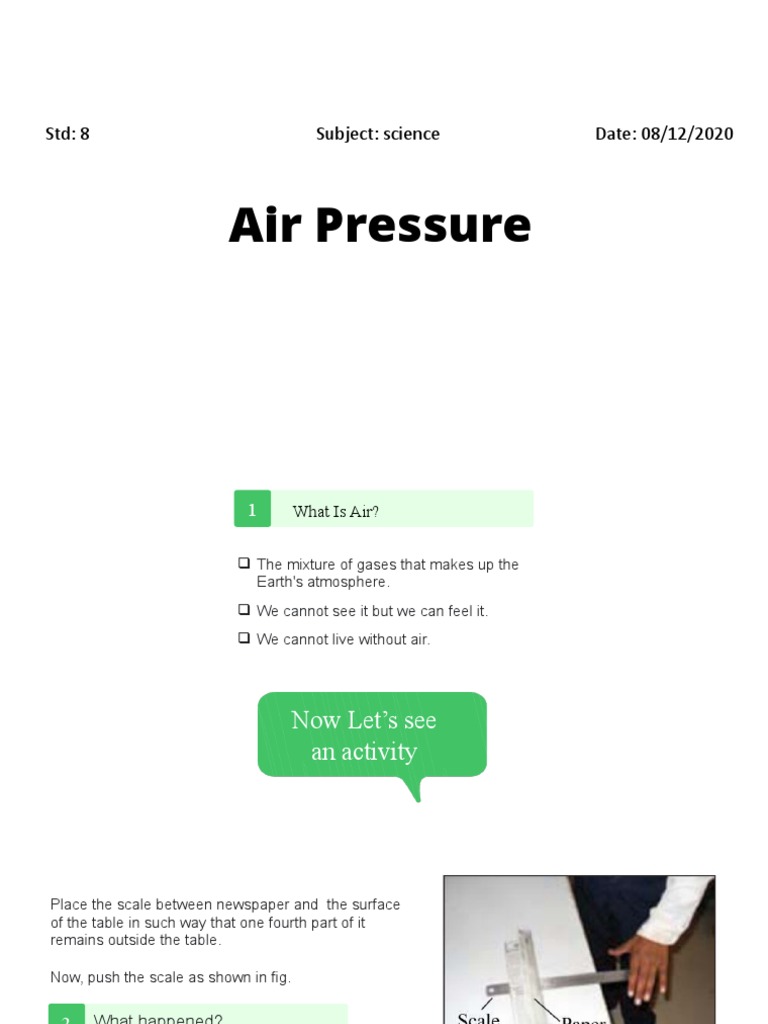 STD: 8 Subject: Science Date: 08/12/2020: Air Pressure | PDF | Self ...