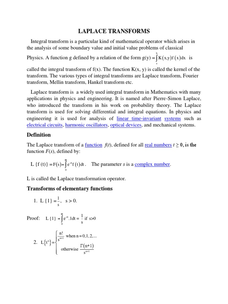 Laplace Transforms - Full | PDF | Function (Mathematics) | Mathematical Analysis