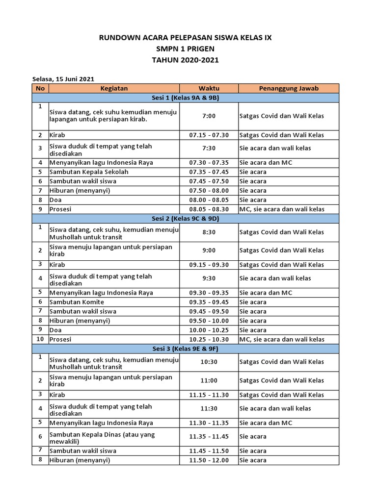 Rundown Pelepasan Siswa Kelas 9 | PDF