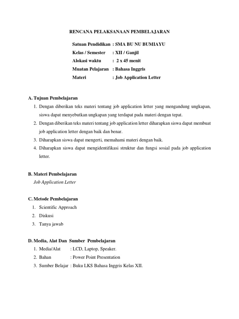 RPP Job Application Letter XII PDF | PDF