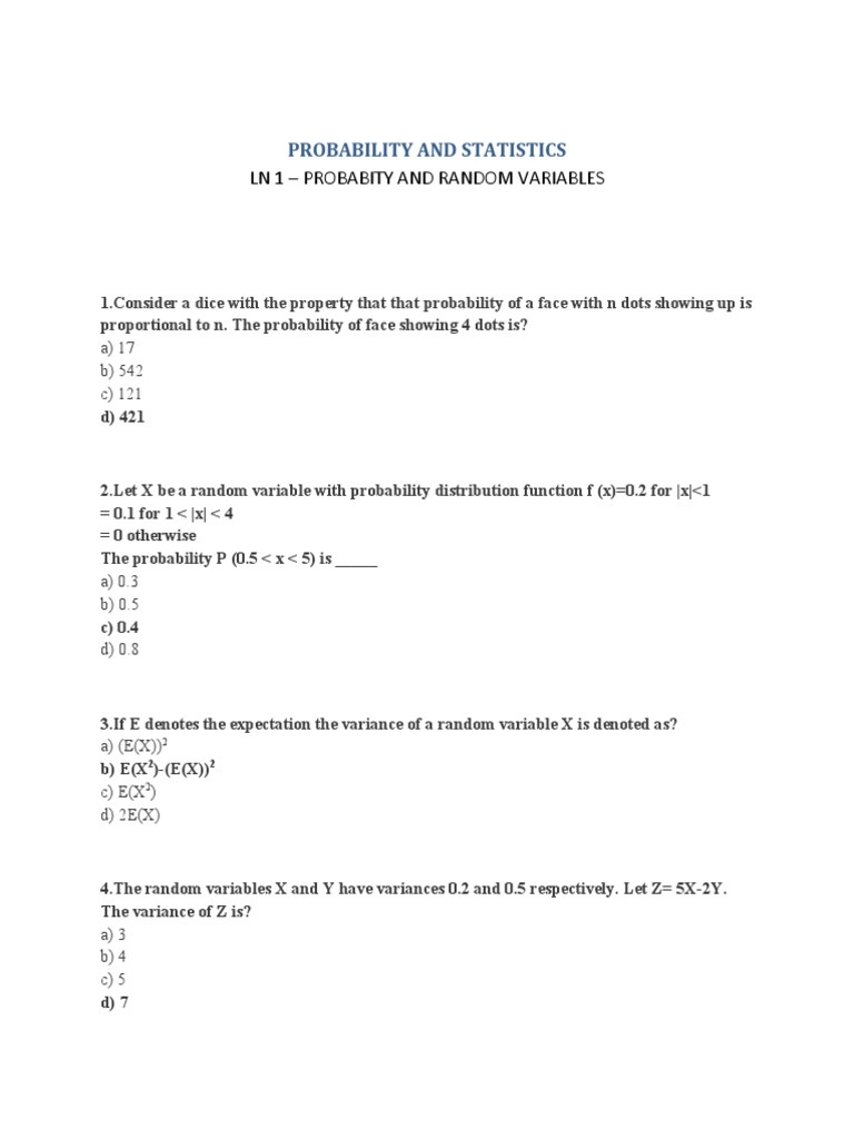 Probability and Statistics Assignment 1 | PDF