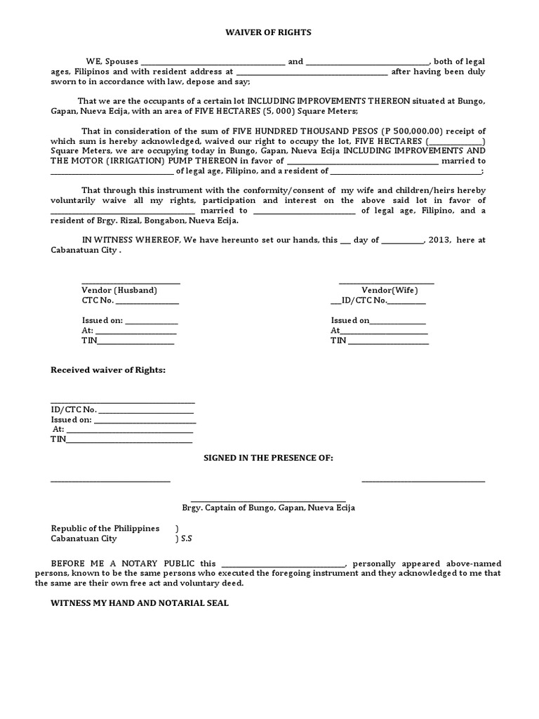 Waiver of Rights - Land | PDF | Social Institutions | Social Science