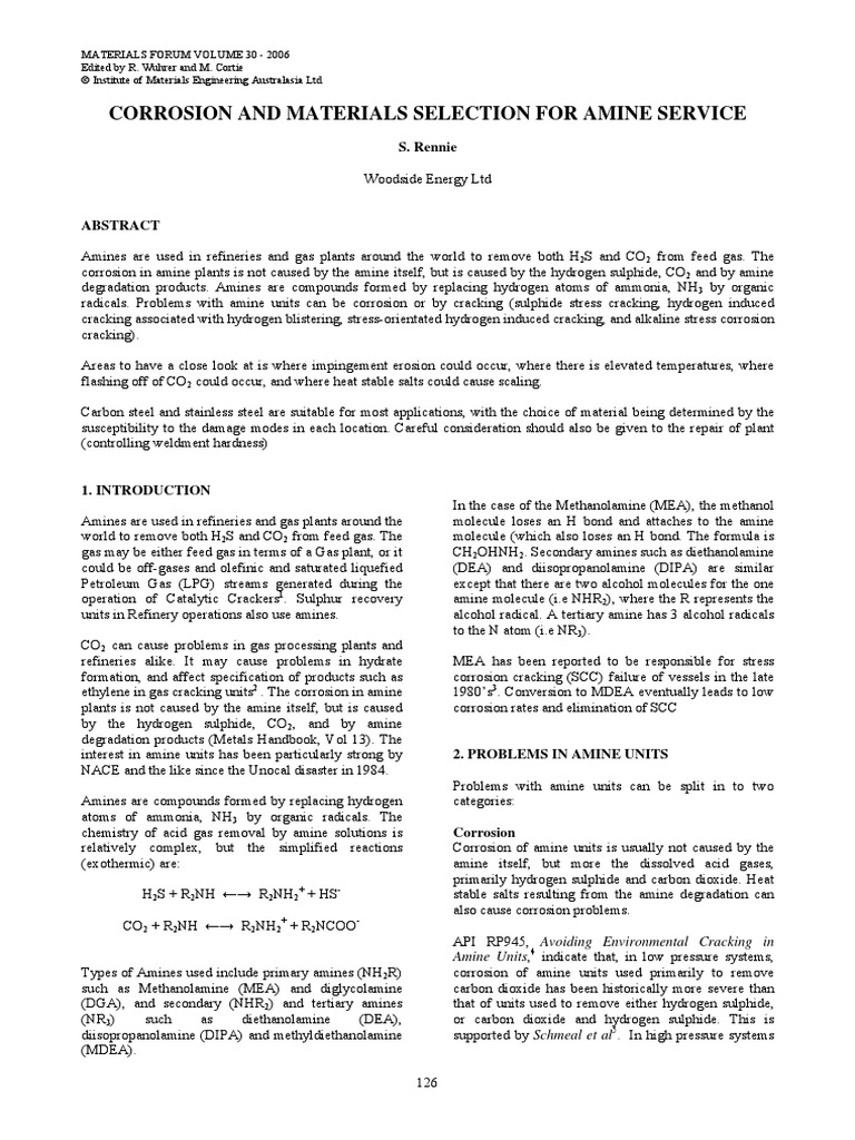 Amine Materials Selection | PDF