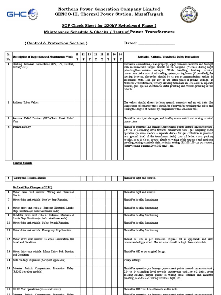 Check Sheet For (C&P Section) | PDF | Transformer | Electrical Wiring