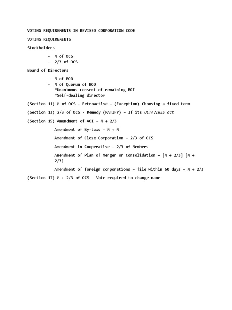Voting Requirements in Revised Corporation Code | PDF