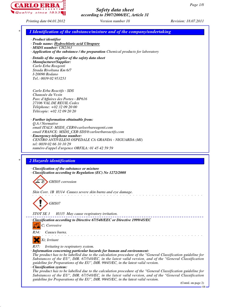 HCL 32-35% | PDF | Dangerous Goods | Materials
