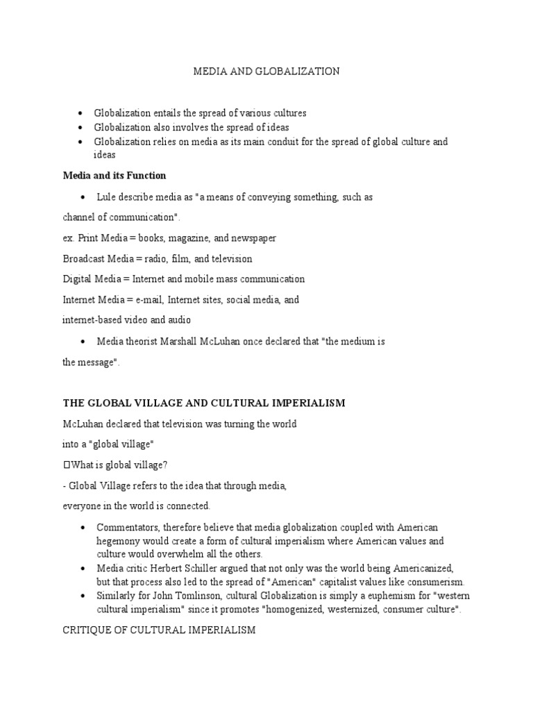 Media's Role in Globalization | PDF | Mass Media | Cyberspace