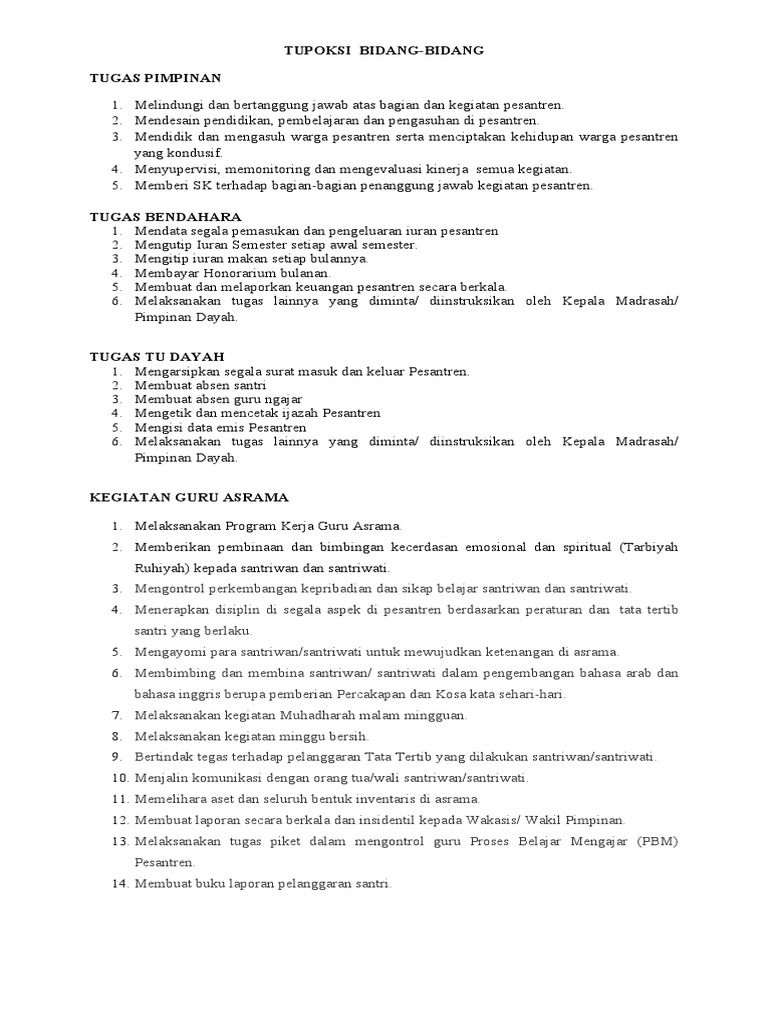 Tupoksi Pamong Asrama | PDF