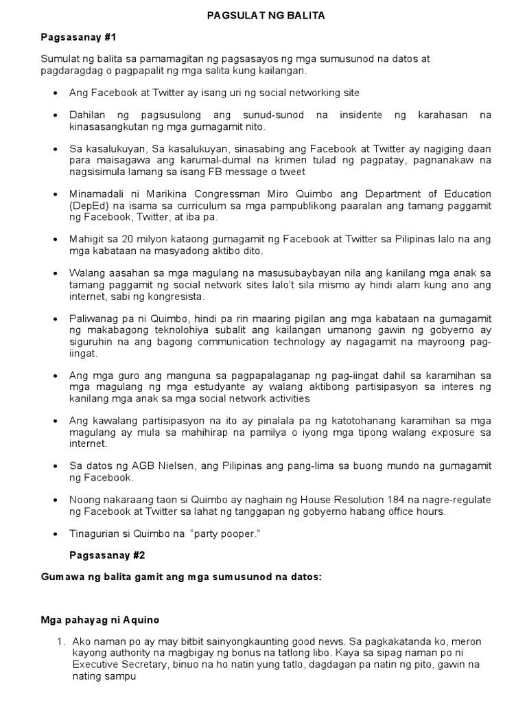 News Writing Work Sheets | PDF