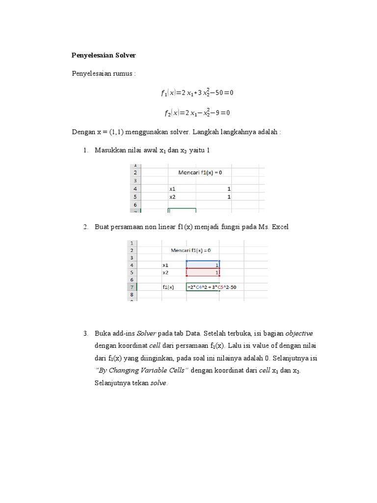 Penyelesaian Nonlinear dengan Solver Excel | PDF | Metode & Bahan Ajar