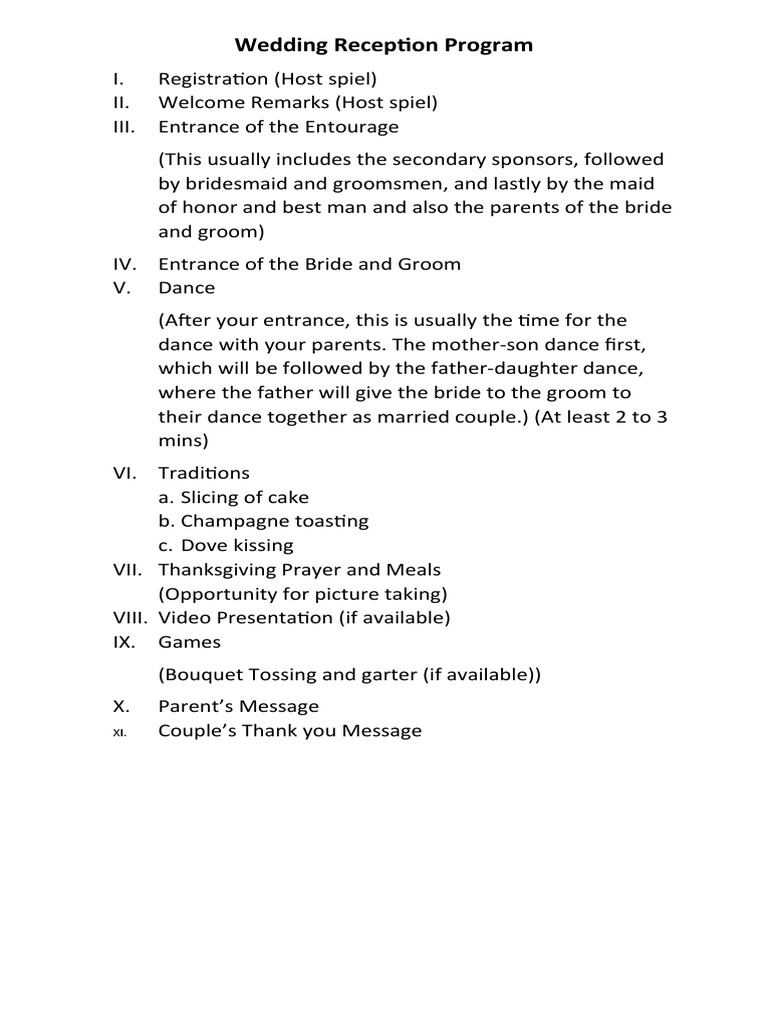 Wedding Reception Program Flow Guide | PDF | Art