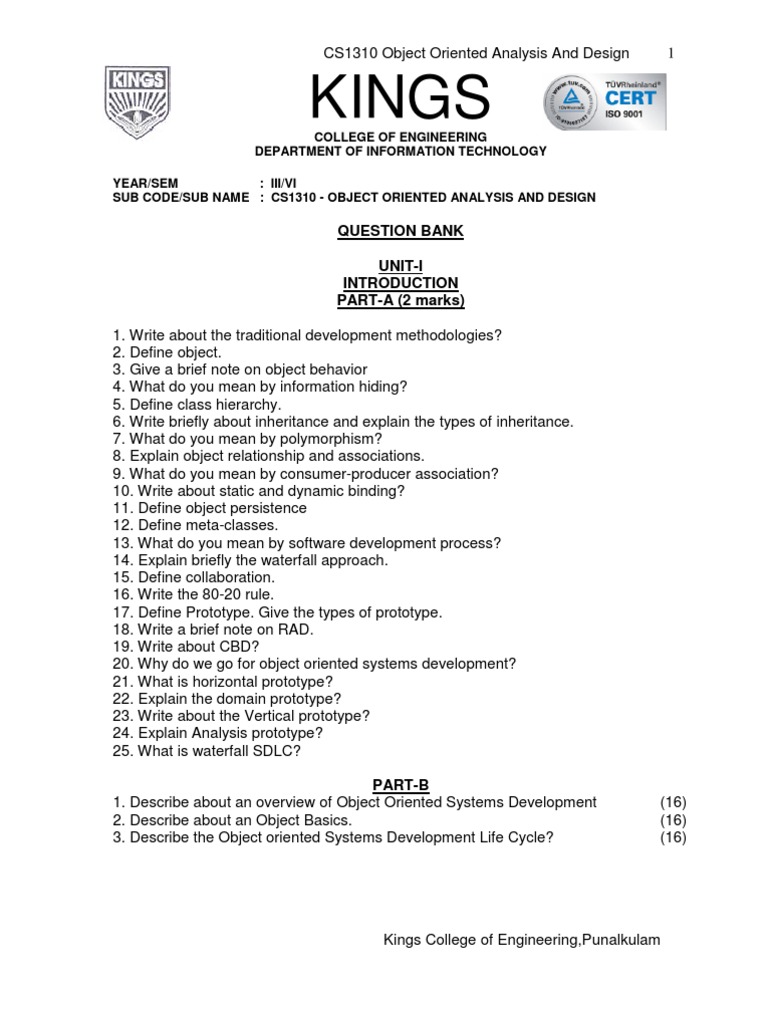 Ooad Question Bank | PDF | Software Testing | Software Development Process Ooad Question Bank | PDF | Software Testing | Software Development Process
