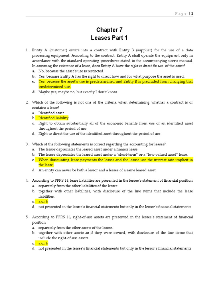 Chapter 7 - Leases Part 1 | PDF | Lease | Balance Sheet