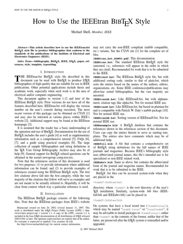 How To Use The Ieeetran B Tex Style: Michael Shell, Member, Ieee | PDF | Te X | Computing