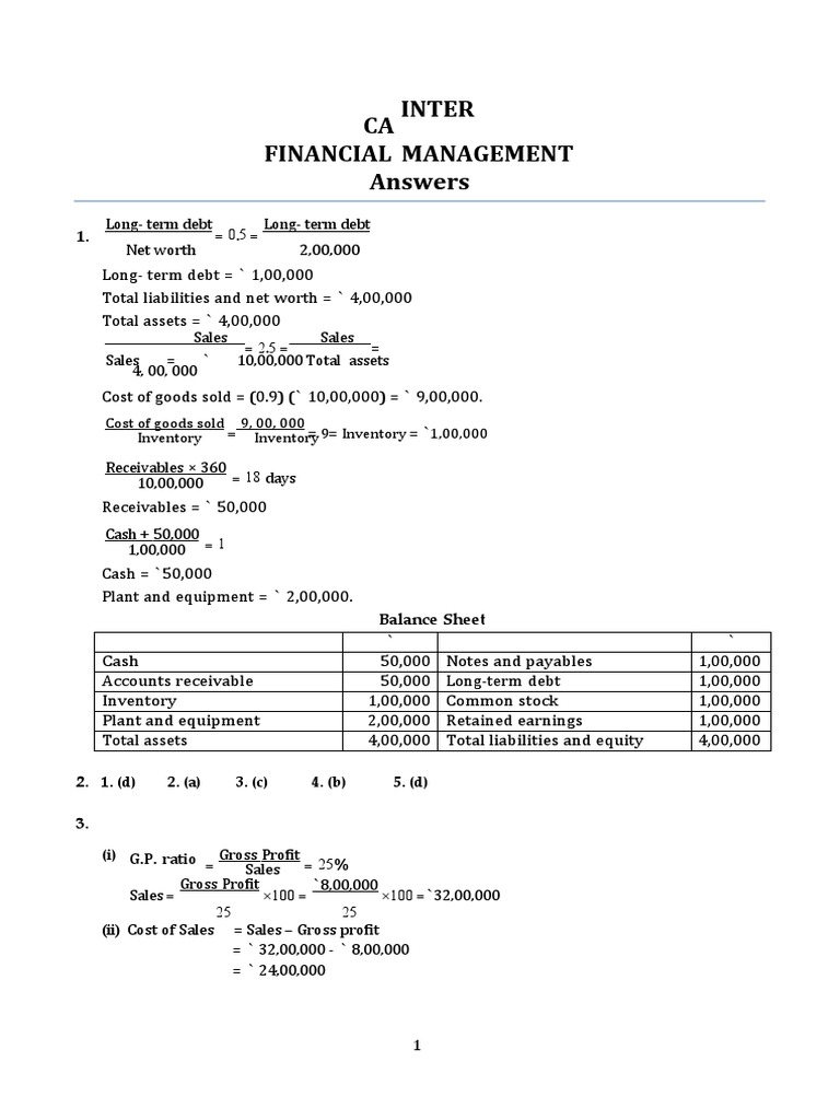 CA INTER Financial Management Answer | PDF | Equity (Finance) | Balance ...