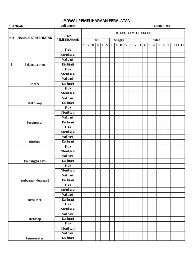 Jadwal Pemeliharaan Dan Monitoring Pemeliharaan Peralatan | PDF