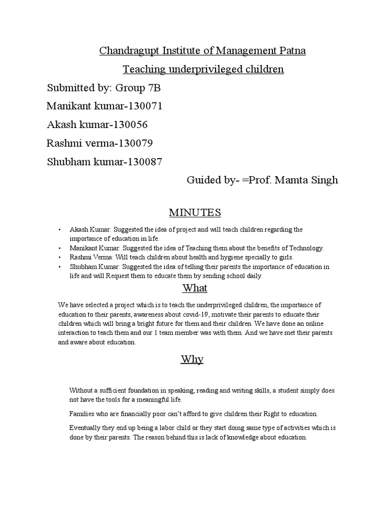 Teaching Underprivileged Children | PDF | Literacy