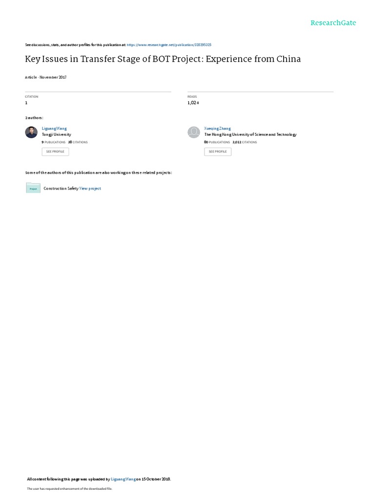 Key Issues in Transfer Stage of BOT Project Experience From China | PDF ...