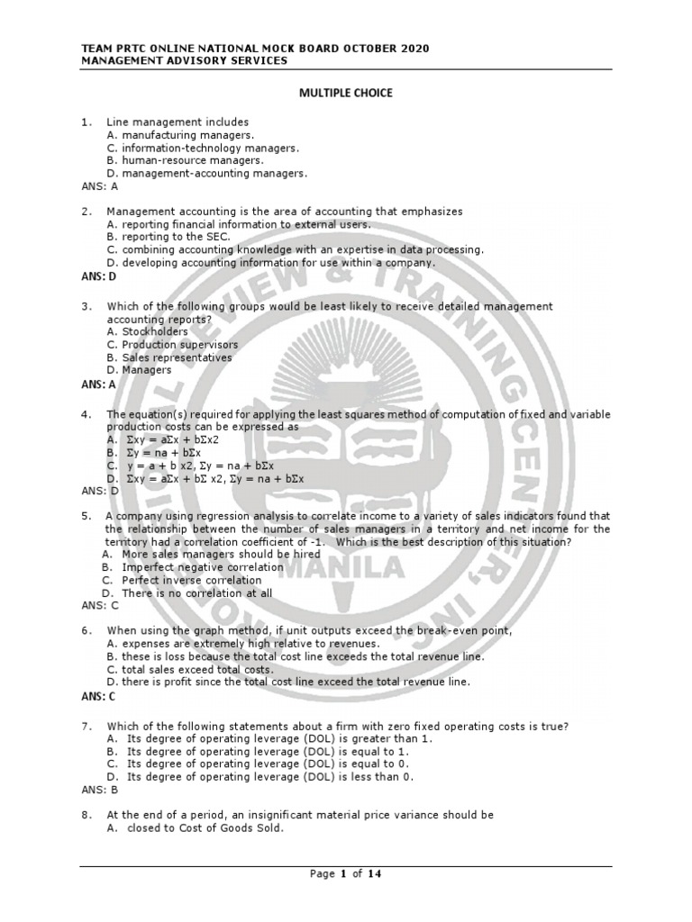 Ans: D: Multiple Choice | PDF | Capital Budgeting | Stocks