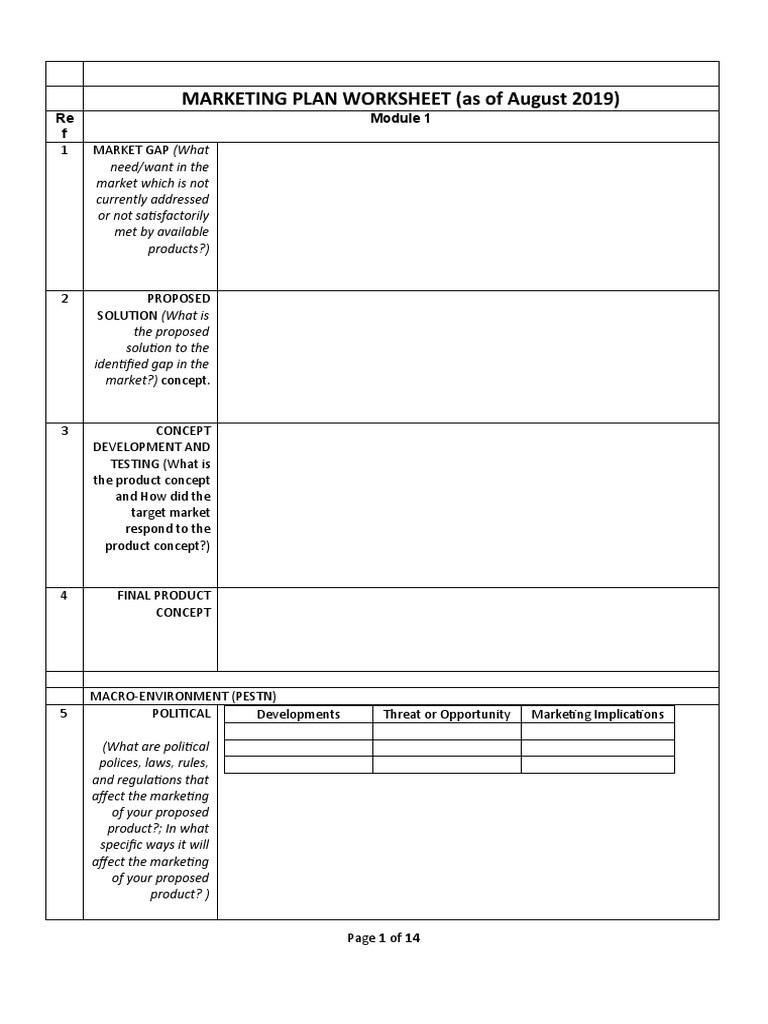 Marketing Plan Worksheet 2019 | PDF | Market Segmentation | Marketing