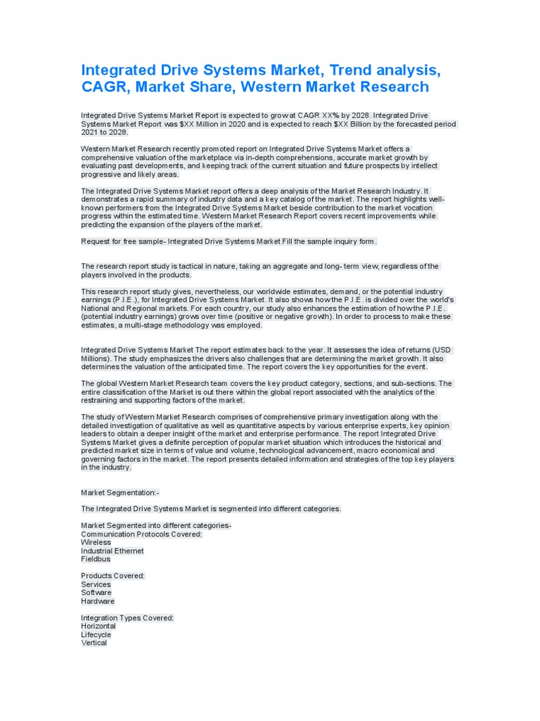 Integrated Drive Systems Market | PDF | Marketing Research | Market ...