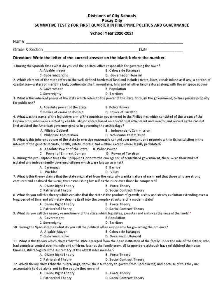 Summative Test - 2 PPG | PDF | Nation | Sovereignty